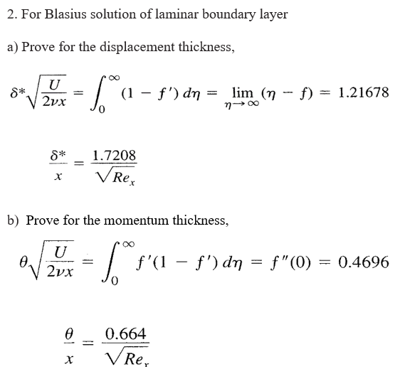 Solved 2. For Blasius solution of laminar boundary layer a) | Chegg.com