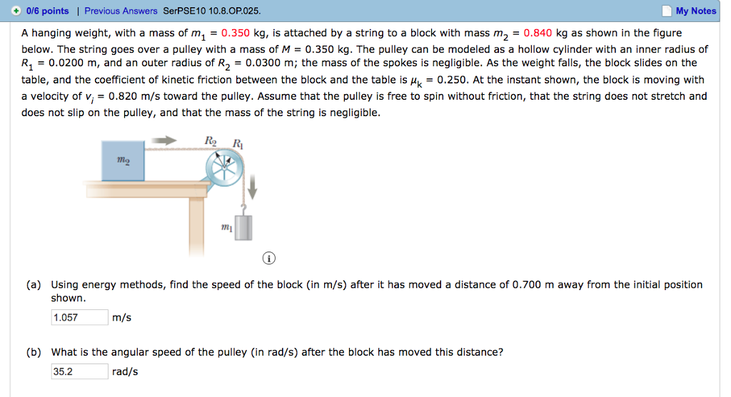 Solved A hanging weight, with a mass of m1 = 0.350 kg, is | Chegg.com