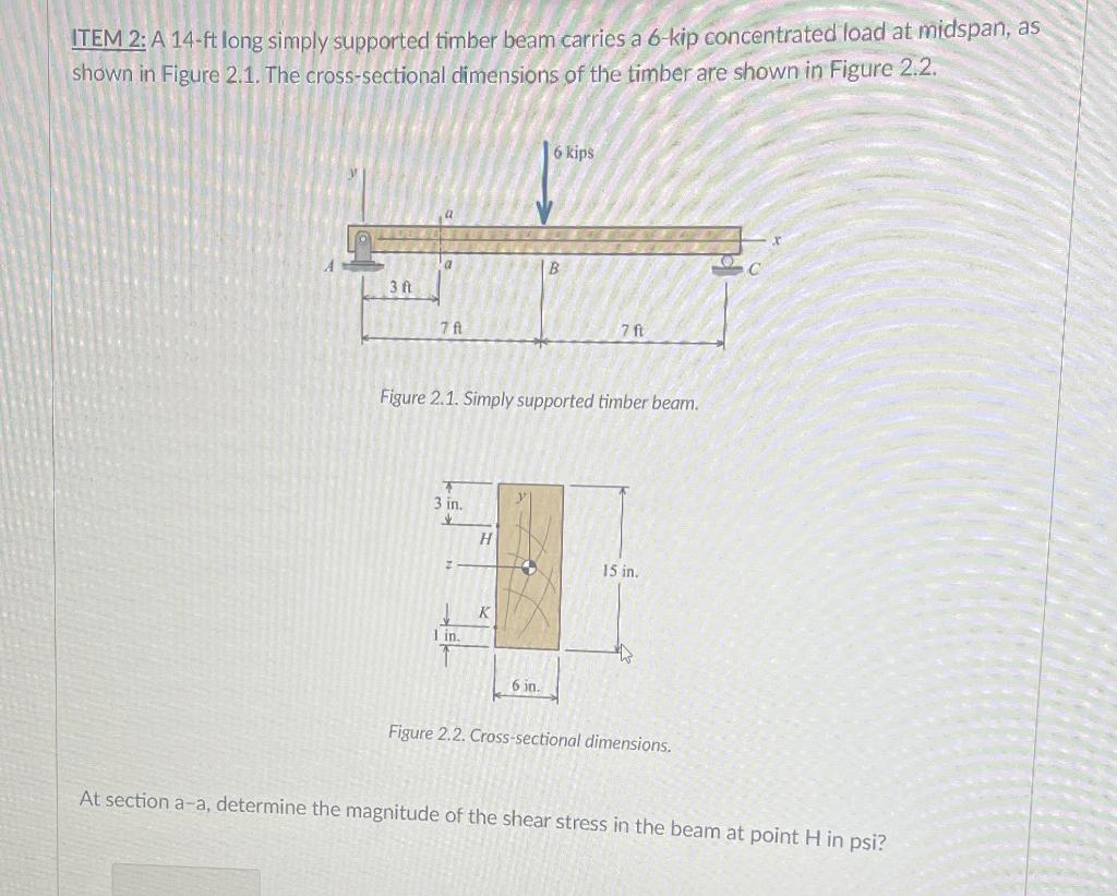 Solved ITEM 2: A 14-ft long simply supported timber beam | Chegg.com