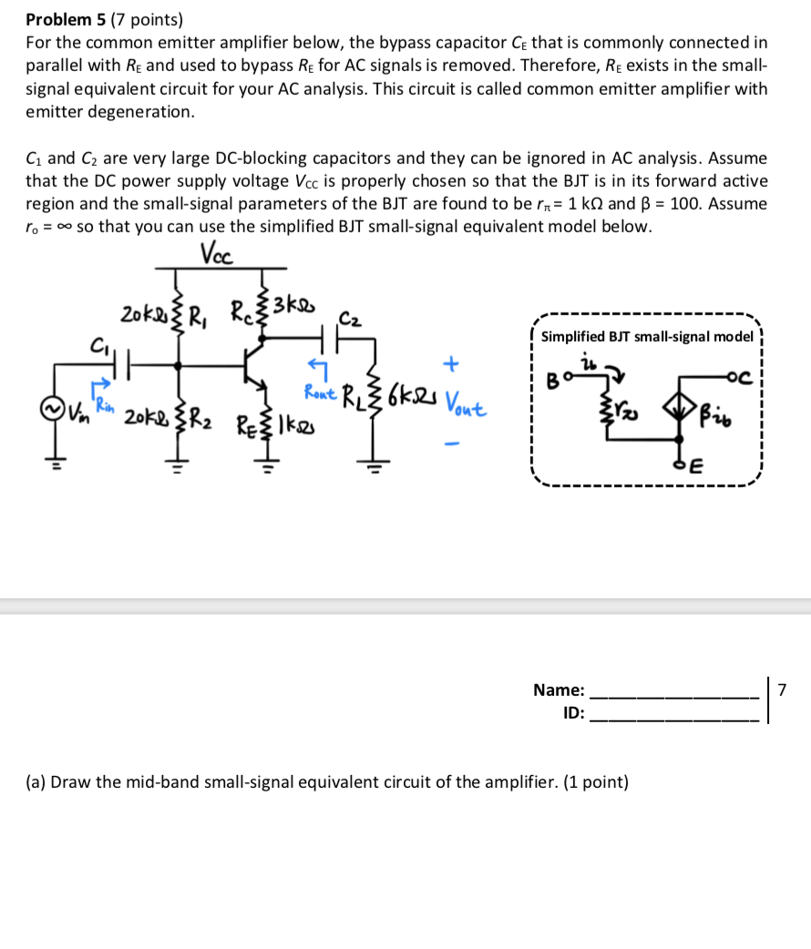 Solved (a) Draw the mid-band small-signal equivalent circuit | Chegg.com