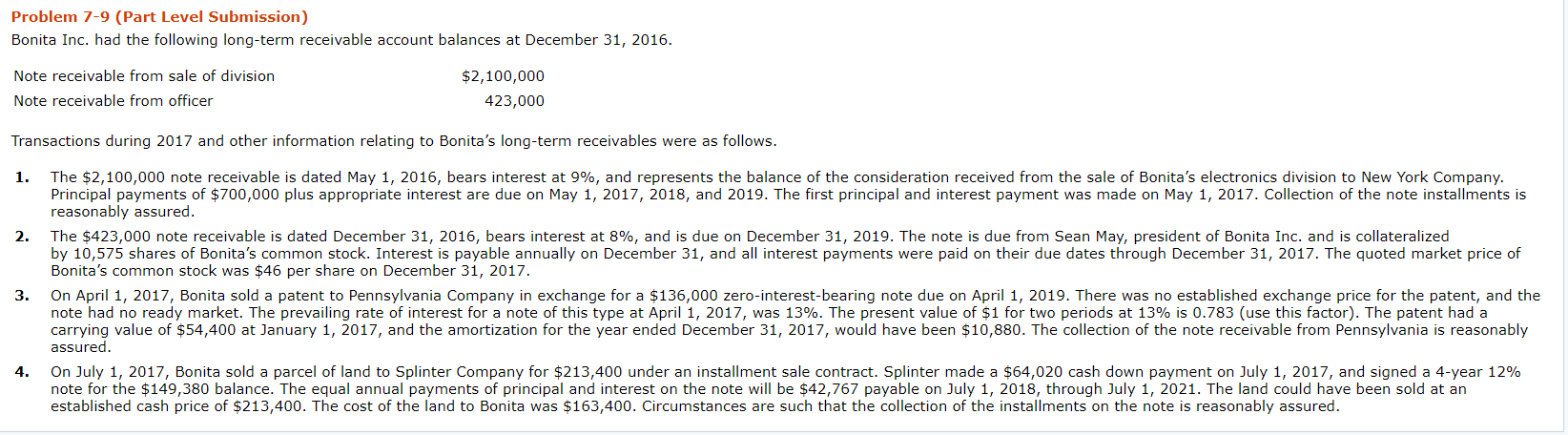 Solved Problem 7-9 (Part Level Submission) Bonita Inc. had | Chegg.com
