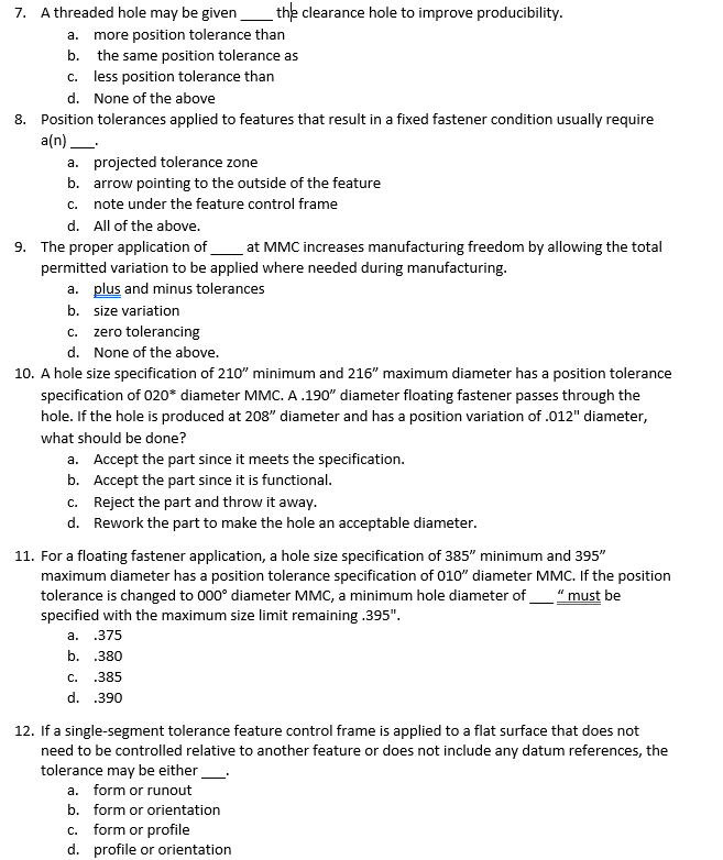 Solved 7. A threaded hole may be given thk clearance hole to | Chegg.com