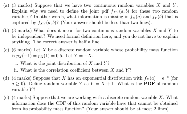 Solved (a) (3 marks) Suppose that we have two continuous | Chegg.com