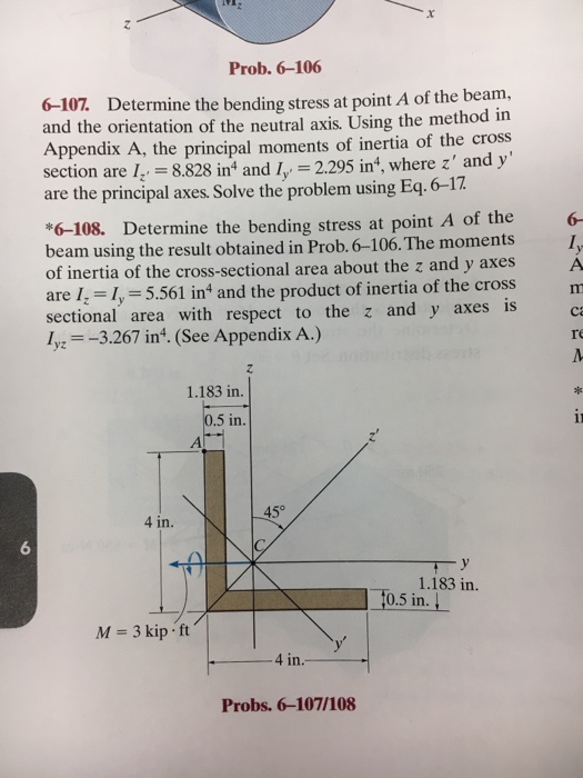 Solved Prob. 6-106 6-107. Determine the bending stress at | Chegg.com