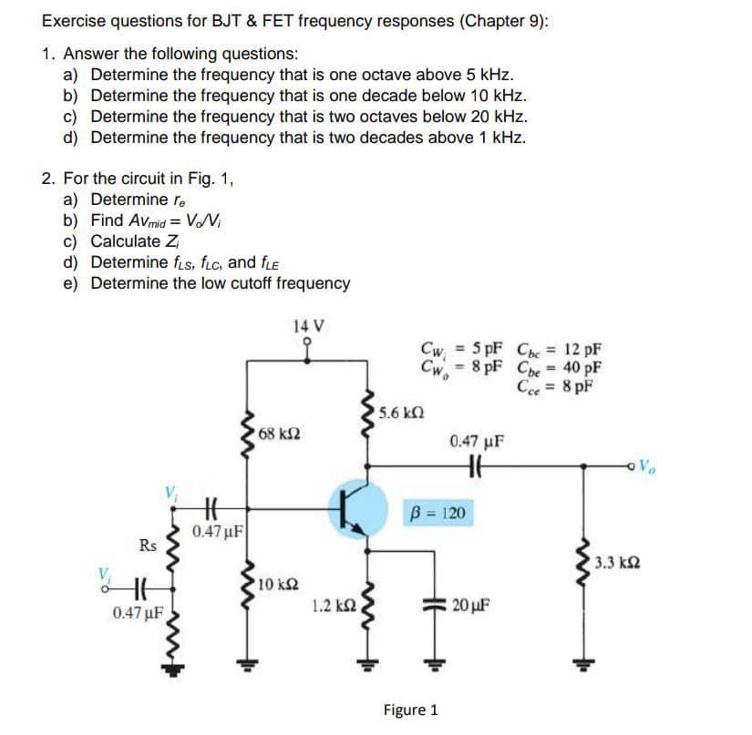 Solved Exercise questions for BJT & FET frequency responses | Chegg.com