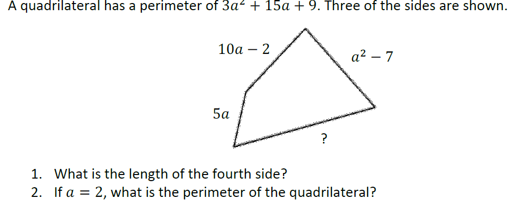 Solved quadrilateral has a perimeter of 3a2+15a+9. Three of | Chegg.com