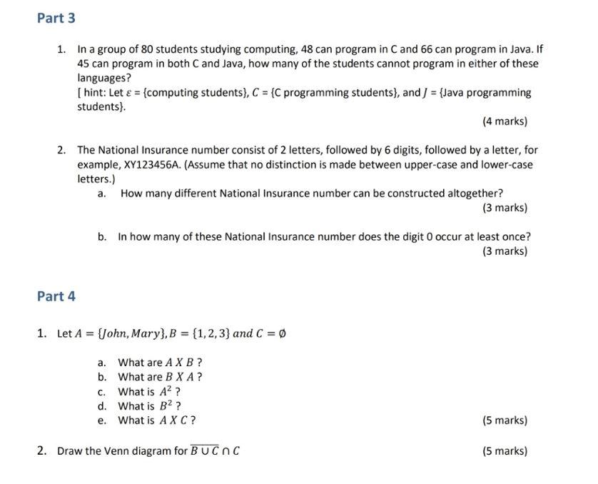Solved Part 3 1. In a group of 80 students studying | Chegg.com
