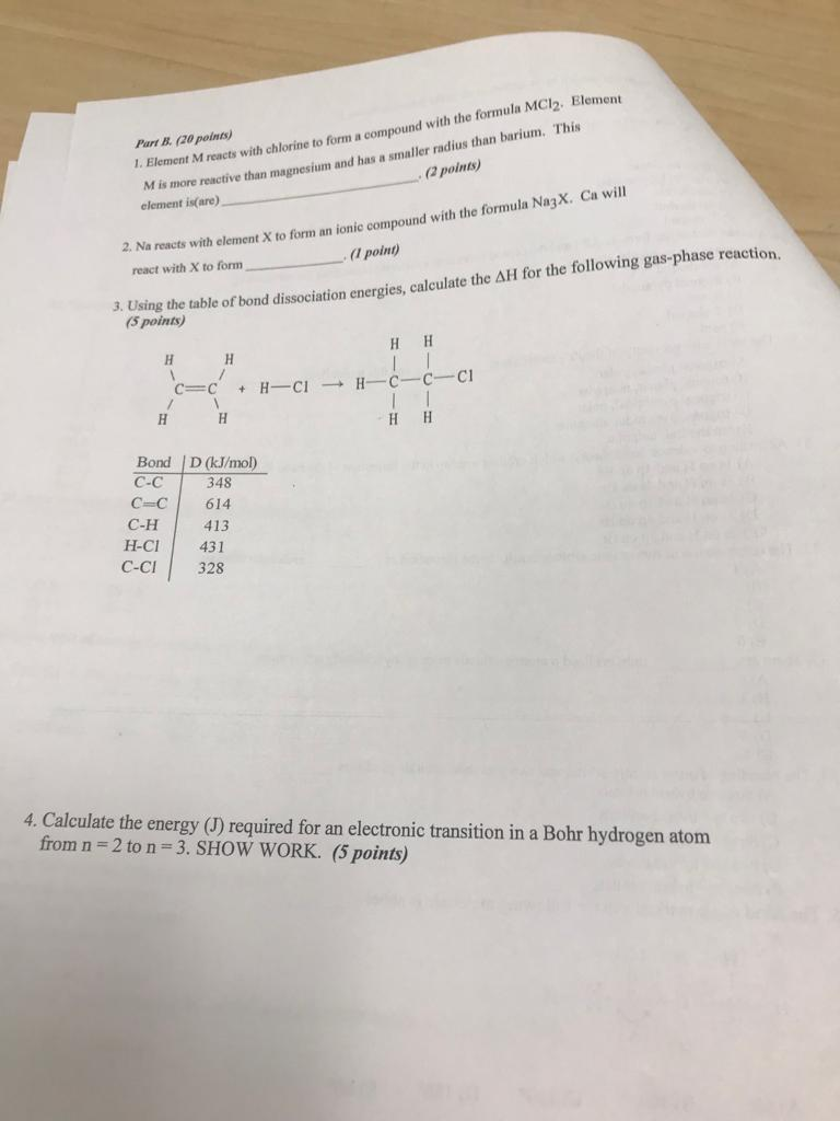 Solved Element Part B. (20 points M reacts with chlorine to | Chegg.com