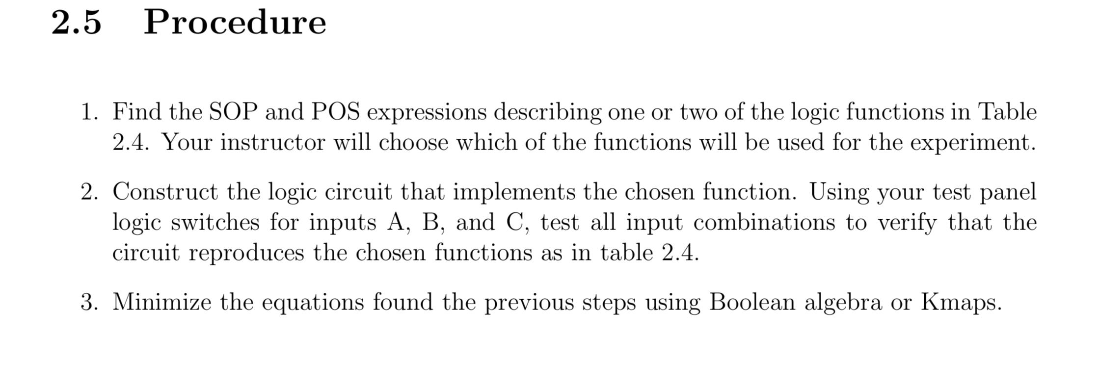 Solved 2.5 Procedure 1. Find the SOP and POS expressions | Chegg.com