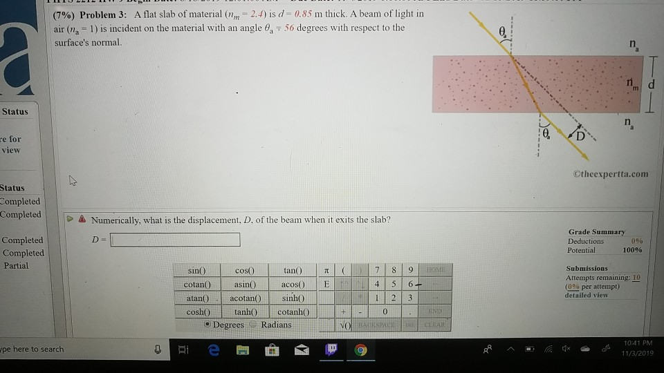 Solved LILLIDS (7%) Problem 3: A flat slab of material (n | Chegg.com