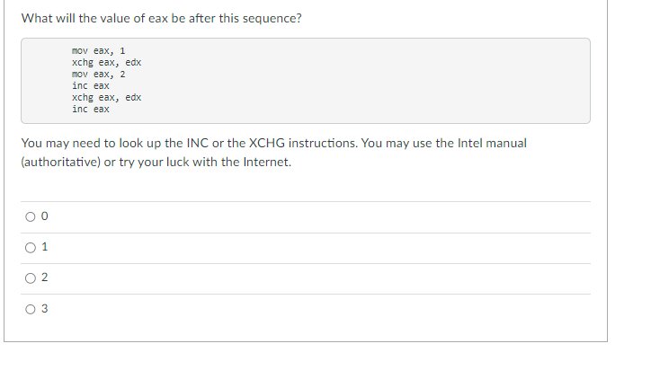 What will the value of eax be after this sequence? | Chegg.com