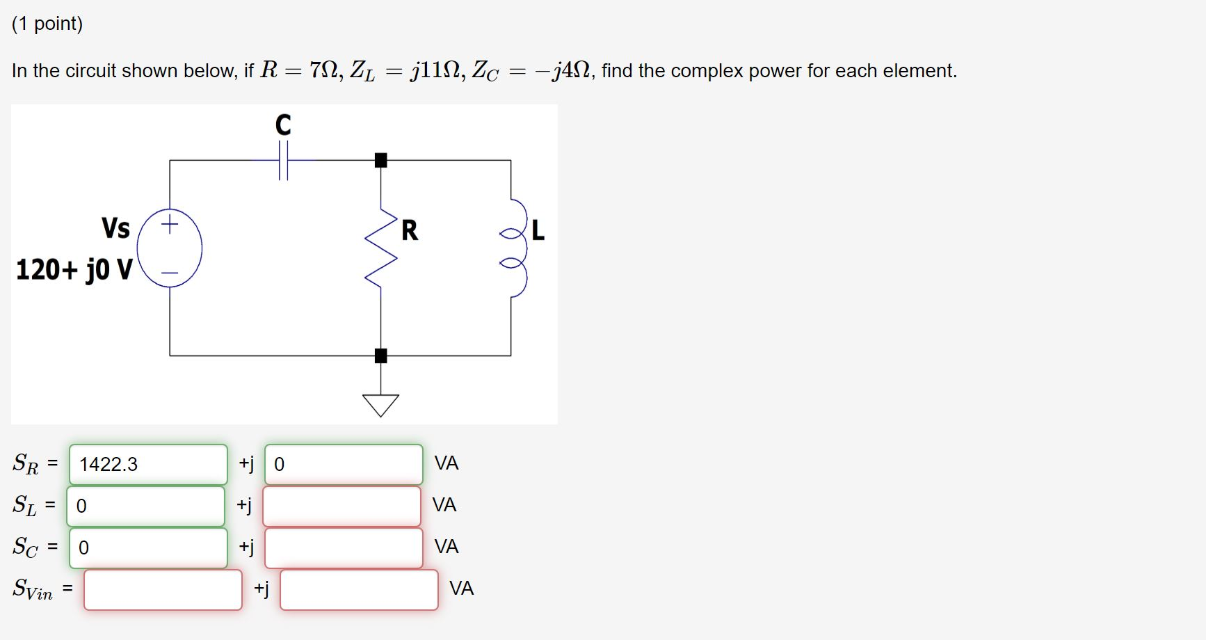 Solved In the circuit shown below, if R=7Ω,ZL=j11Ω,ZC=−j4Ω, | Chegg.com