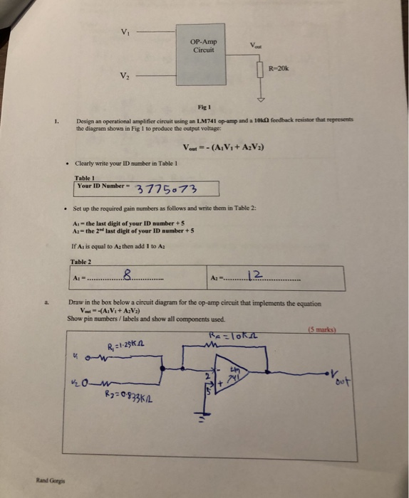 Solved OP-Amp Circuit R-20k Fig 1 1. Design an operational | Chegg.com