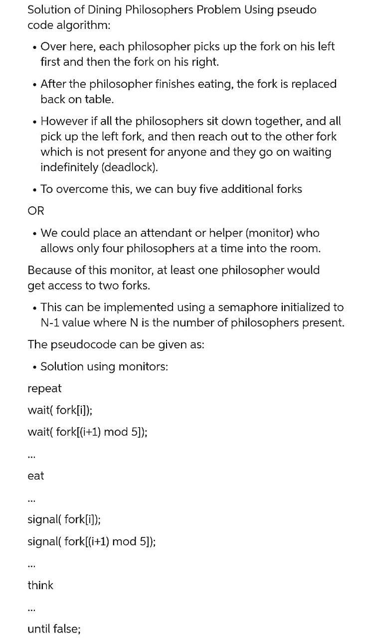 Solved Solution of Dining Philosophers Problem Using pseudo | Chegg.com