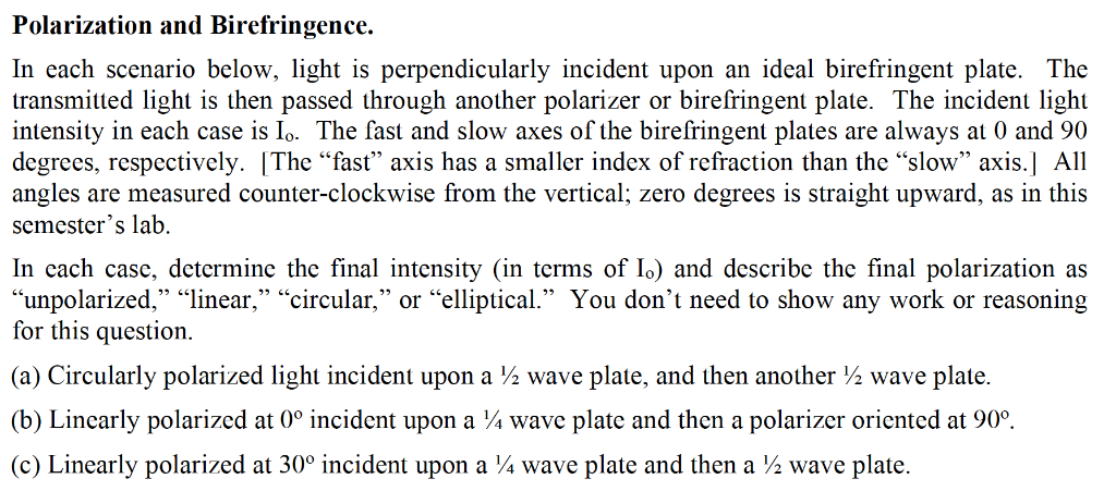 Solved Polarization and Birefringence. In each scenario | Chegg.com