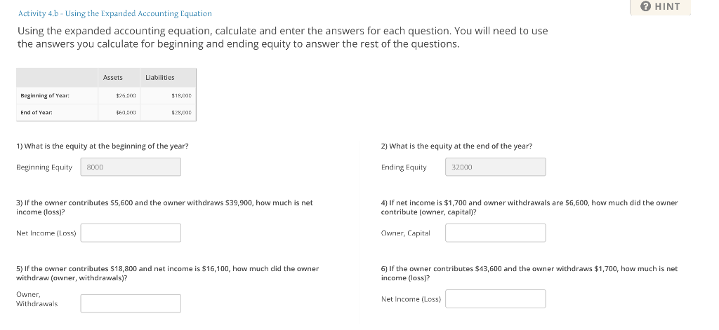 Solved Activity 4.b - Using the Expanded Accounting Equation | Chegg.com Solved Activity 4.b - Using the Expanded Accounting Equation | Chegg.com