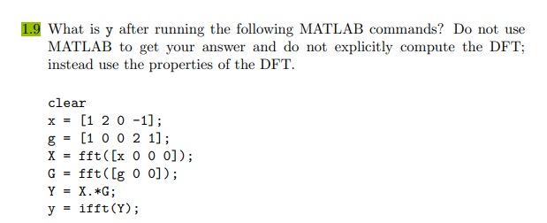 Solved 1.9 What is y after running the following MATLAB | Chegg.com