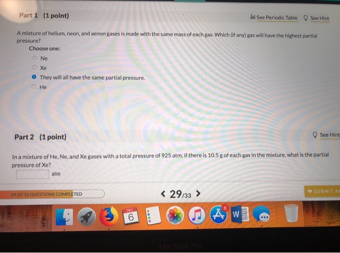 Solved Part 1 (1 point) hi See Periodic Table See Hint A | Chegg.com