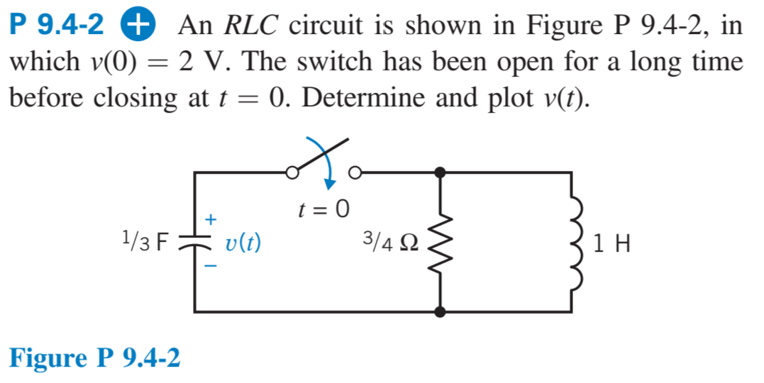 Solved P 9.4-2 ⨁ An RLC circuit is shown in Figure P 9.4-2, | Chegg.com
