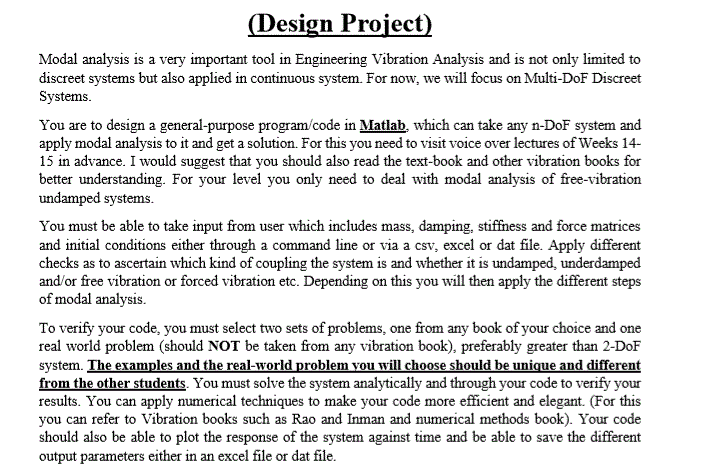 (Design Project) Modal analysis is a very important | Chegg.com