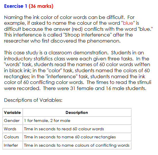 Solved Exercise 1 (36 marks) Naming the ink color of color | Chegg.com