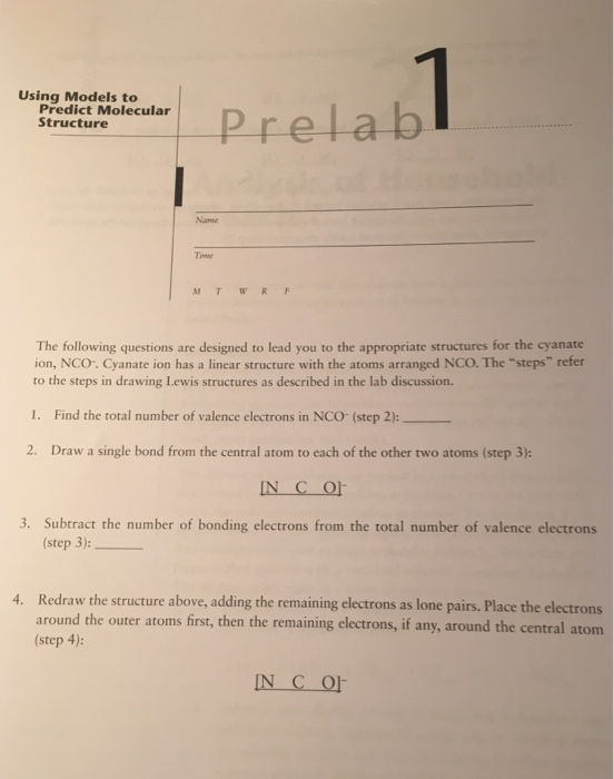 Solved Using Models to Predict Molecular Structure prelab | Chegg.com