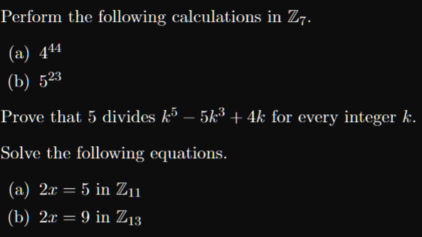 Solved Perform the following calculations in Z7. (a) 444 (b) | Chegg.com