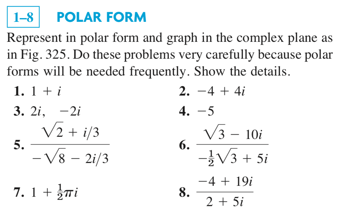 Solved POLAR FORM 1-8 Represent in polar form and graph in | Chegg.com