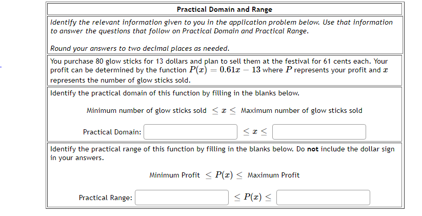 Solved Practical Domain and Range Identify the relevant | Chegg.com