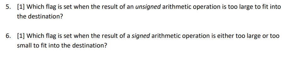 5. [1] Which flag is set when the result of an | Chegg.com