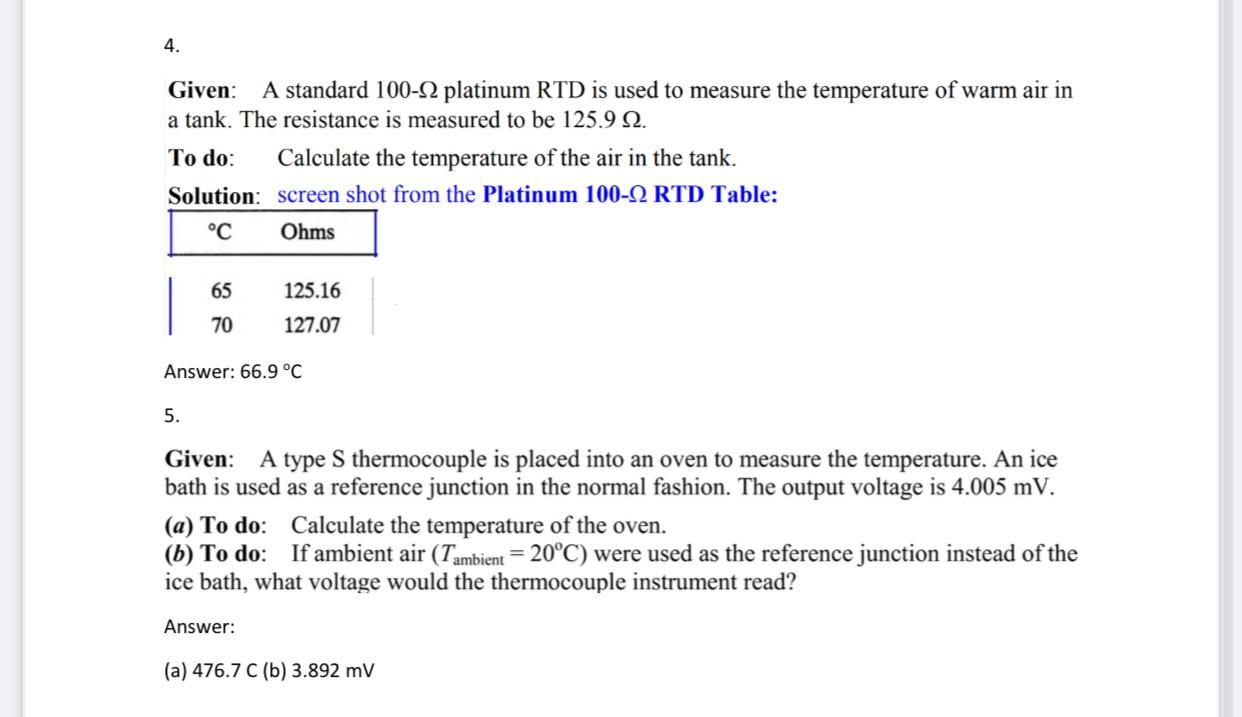 Solved Given: A standard 100−Ω platinum RTD is used to | Chegg.com