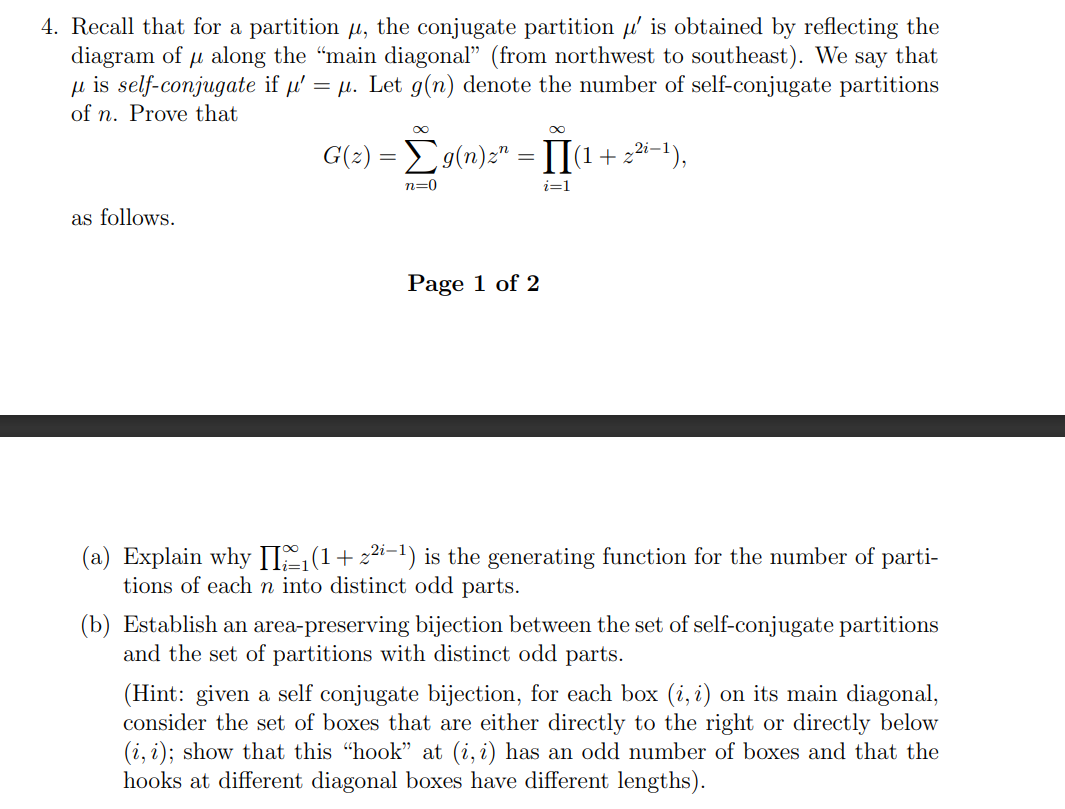 4. Recall that for a partition ji, the conjugate | Chegg.com