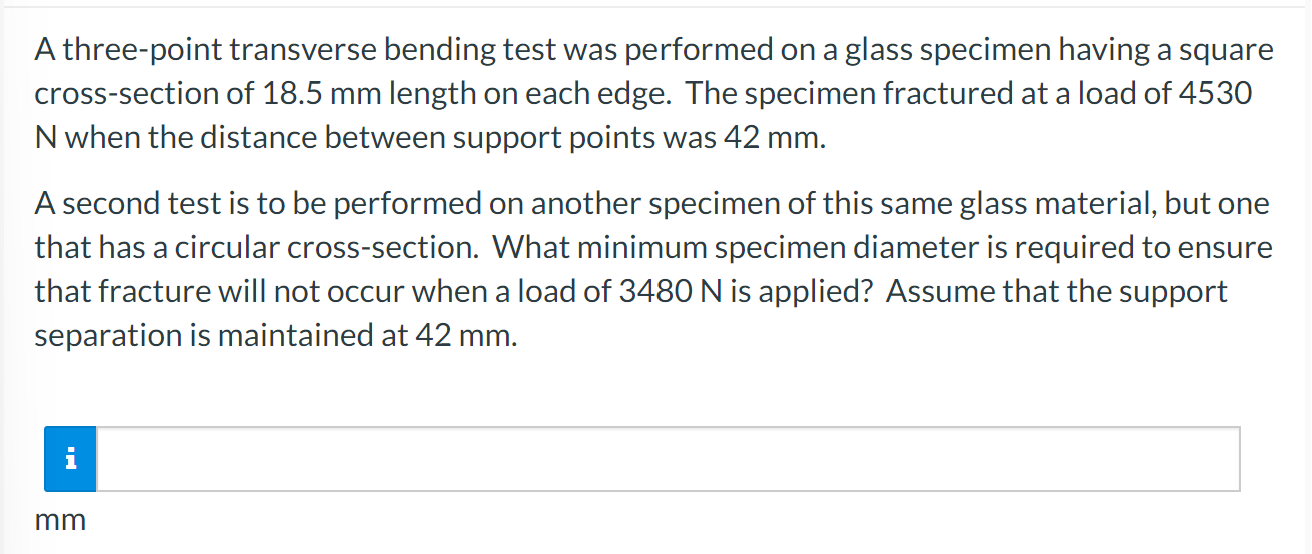 Solved A three point transverse bending test was performed | Chegg.com