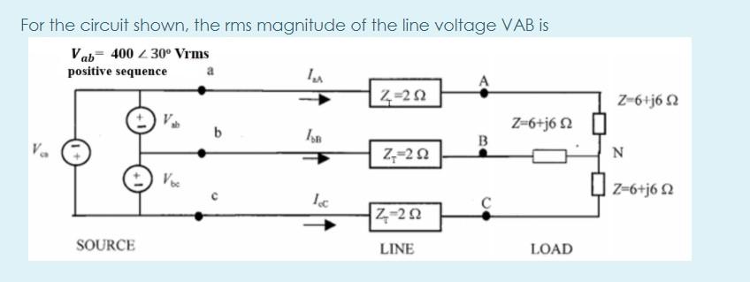 Solved For the circuit shown, the rms magnitude of the line | Chegg.com