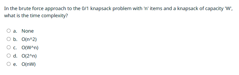 Solved In the brute force approach to the 01 ﻿knapsack | Chegg.com