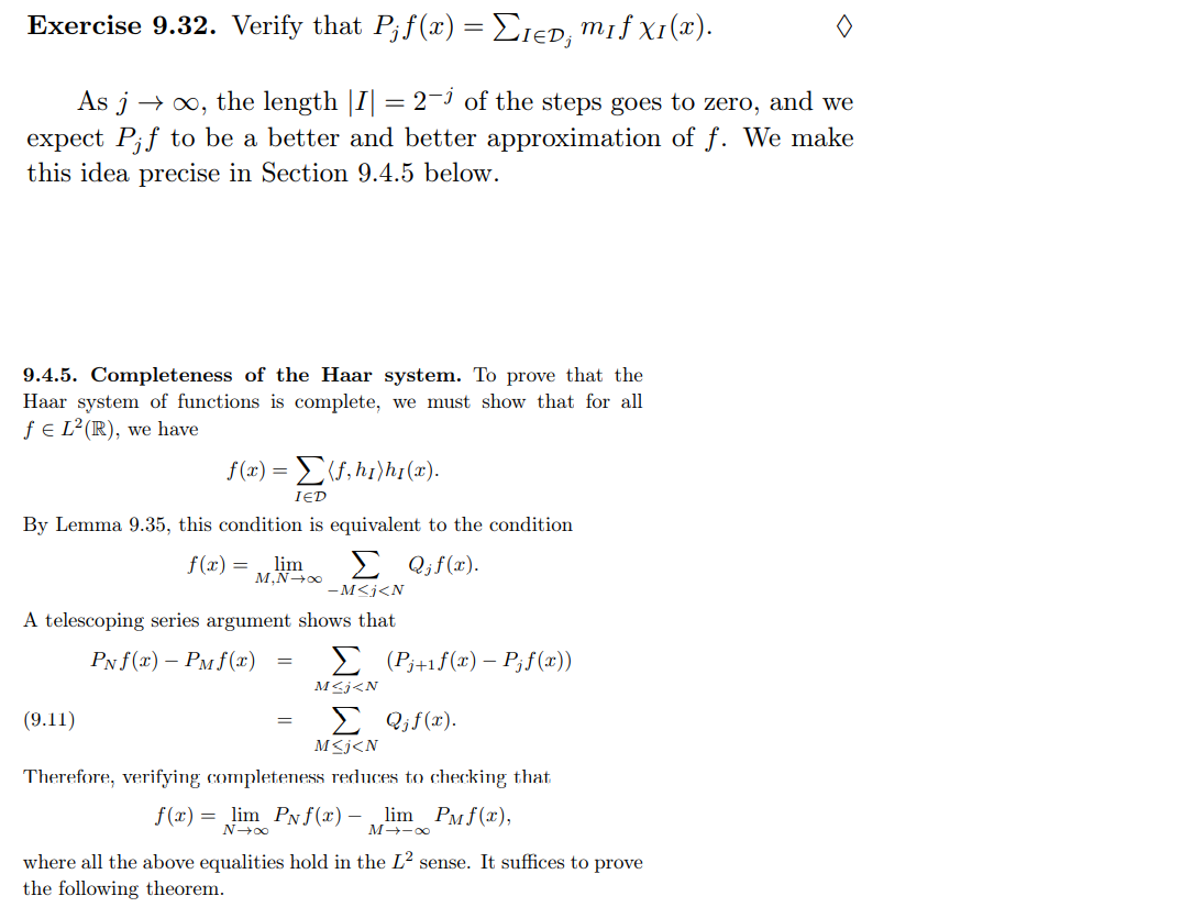 Solved Exercise 9.32. Verify that Pjf(x)=∑I∈DjmIfχI(x) As | Chegg.com