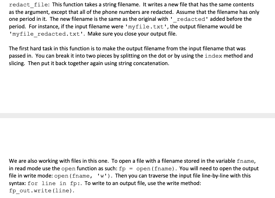 Solved I need help with redact_file function, plagiarism | Chegg.com
