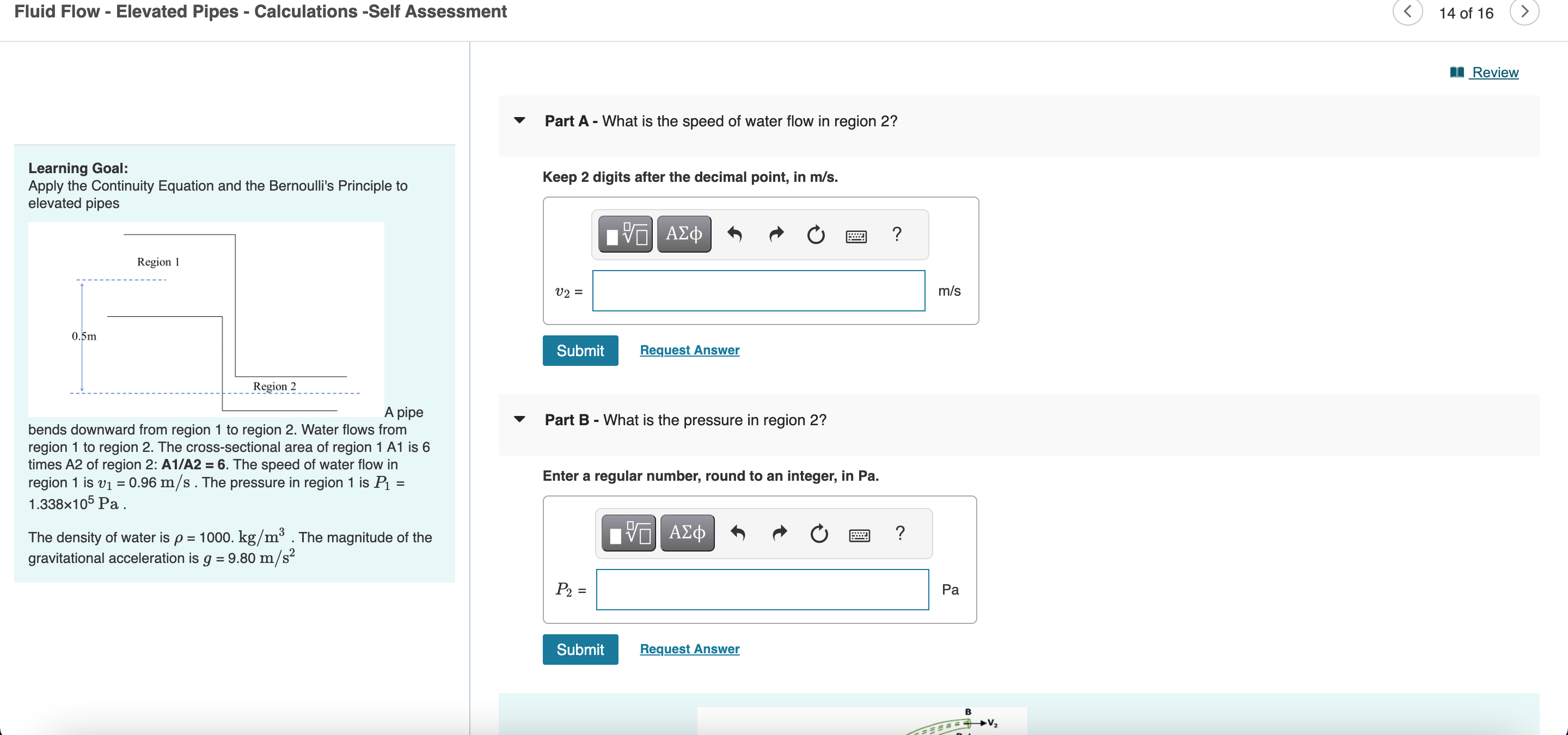 Solved Fluid Flow - Elevated Pipes - Calculations -Self | Chegg.com
