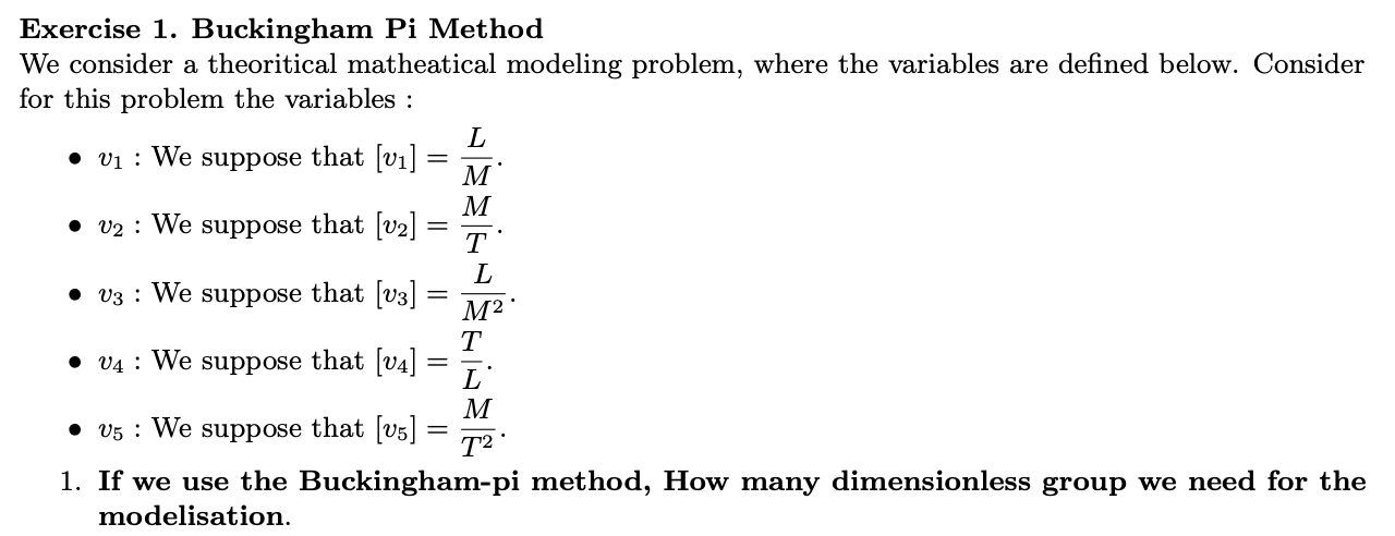 Solved = Exercise 1. Buckingham Pi Method We consider a | Chegg.com