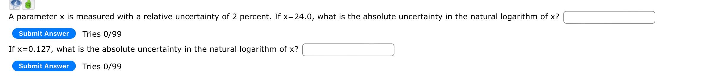 Solved A parameter x is measured with a relative uncertainty | Chegg.com