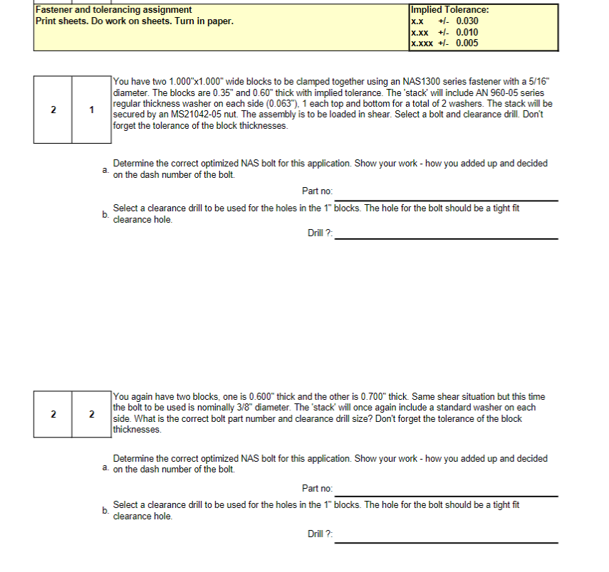 You have two 1.000′′×1.000 " wide blocks to be | Chegg.com