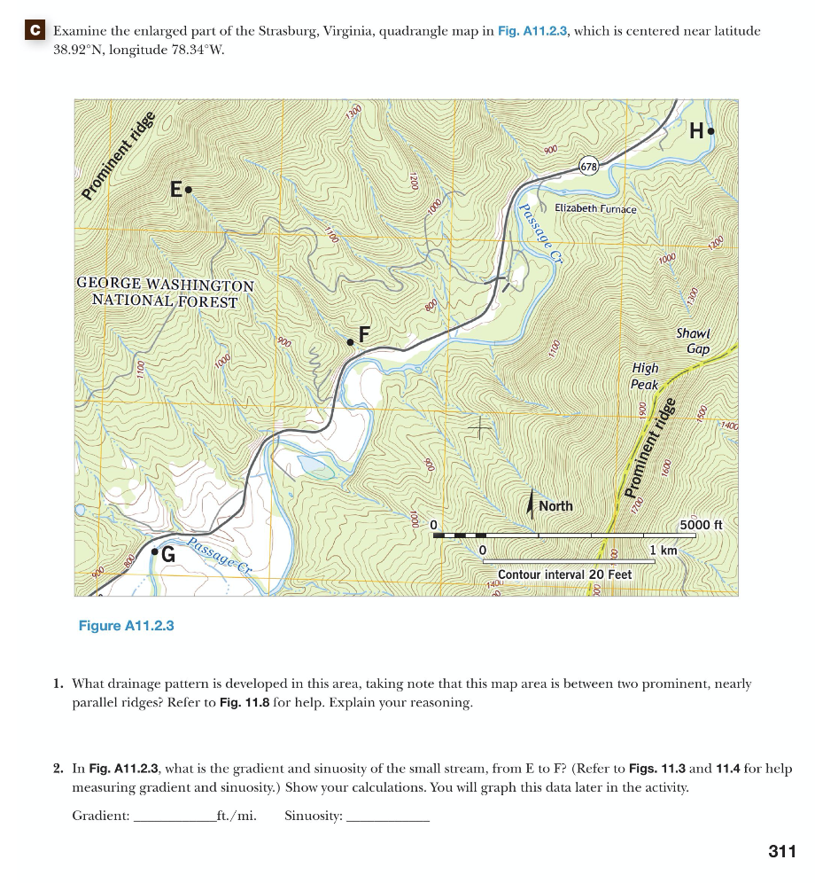 Solved In Fig. A11.2.3, what is the gradient and sinuosity | Chegg.com