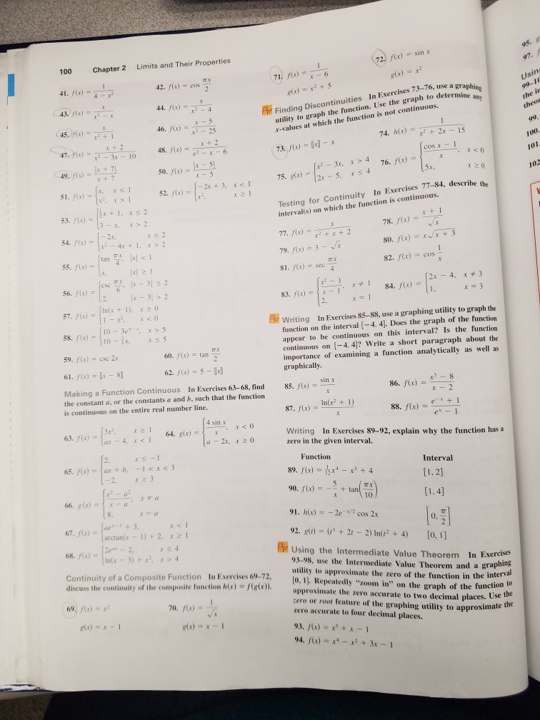 Solved 2.4 Continuity and One-Sided Limits 99 2.4 Exercises | Chegg.com