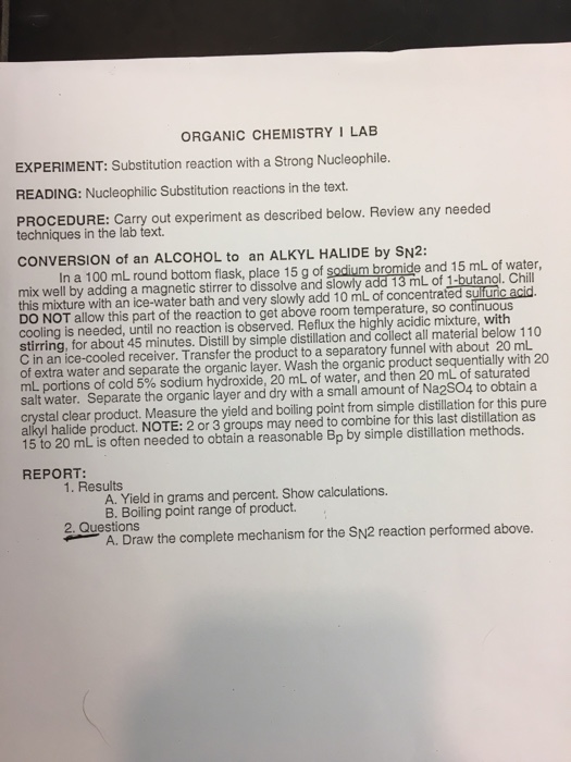 Solved ORGANIC CHEMISTRY I LAB EXPERIMENT: Substitution | Chegg.com