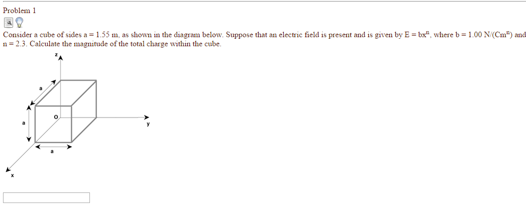 Solved Consider a cube of sides a = 1.55 m, as shown in the | Chegg.com