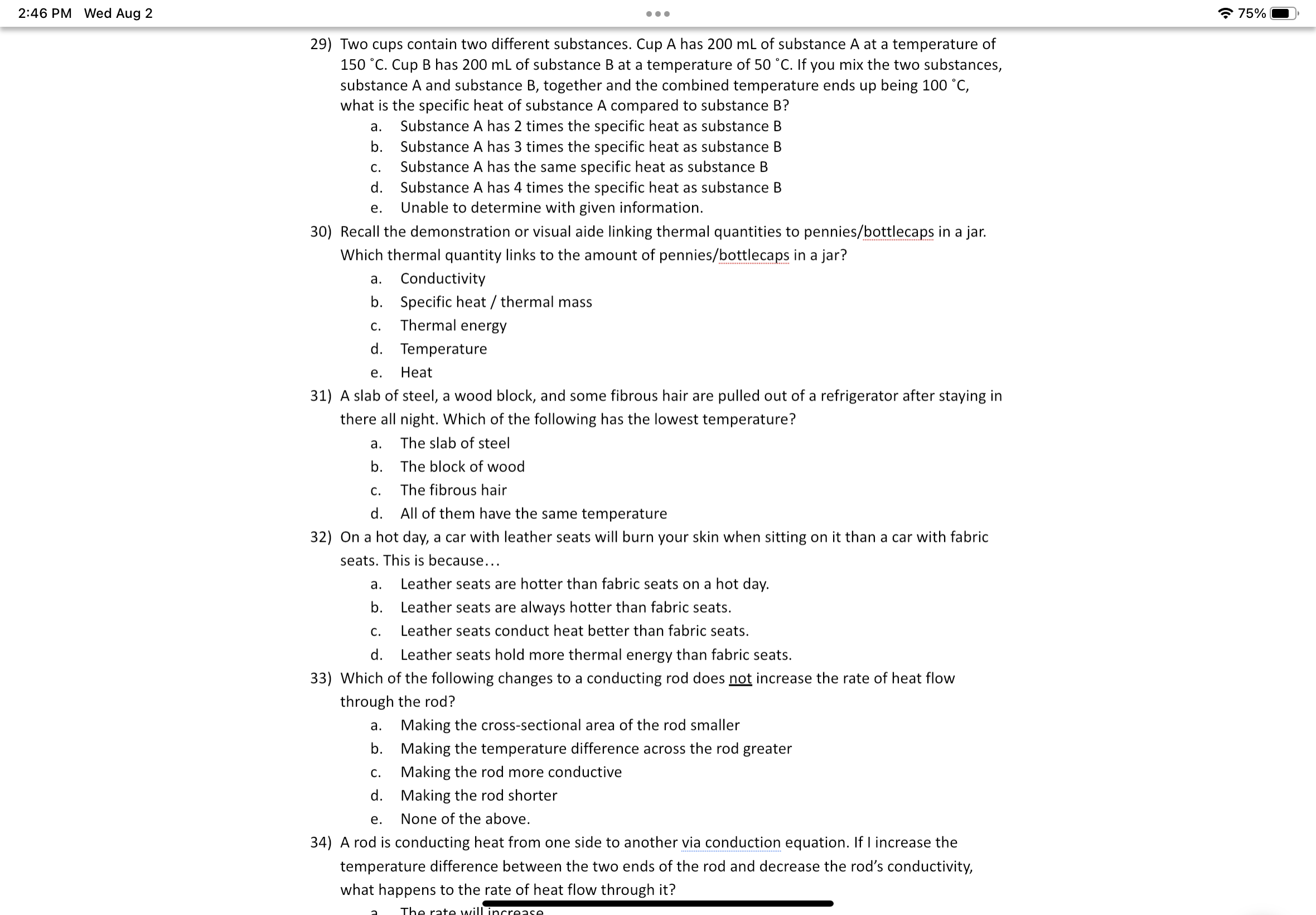 Solved 2:46 PM Wed Aug 2 75% 29) Two cups contain two | Chegg.com