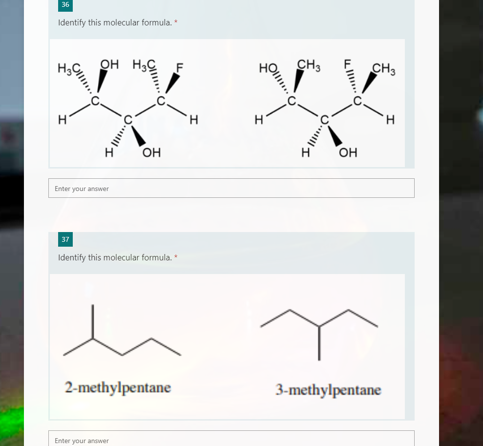 Solved 36 Identify this molecular formula. * H3C/ OH H3C F | Chegg.com