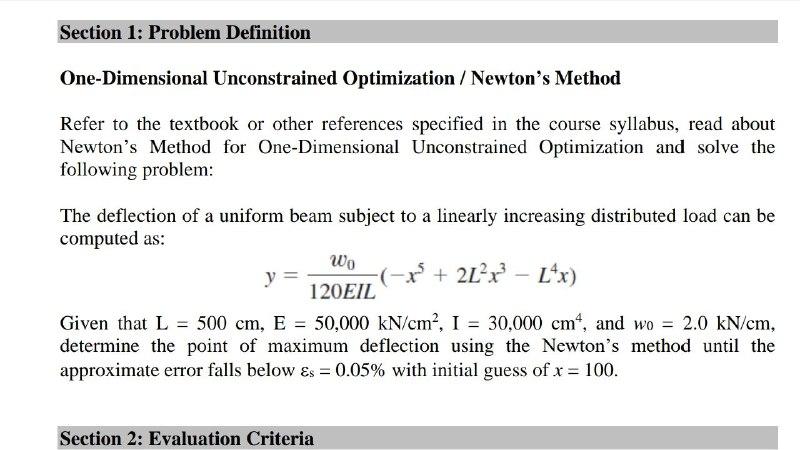 Solved Section 1: Problem Definition One-Dimensional | Chegg.com