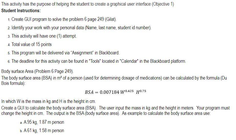 Solved This activity has the purpose of helping the student | Chegg.com