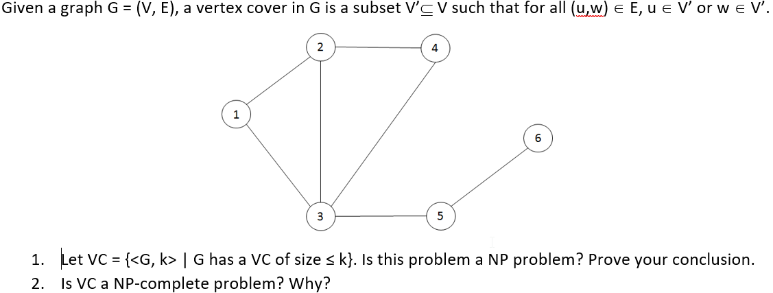 Solved Given a graph G = (V, E), a vertex cover in G is a | Chegg.com
